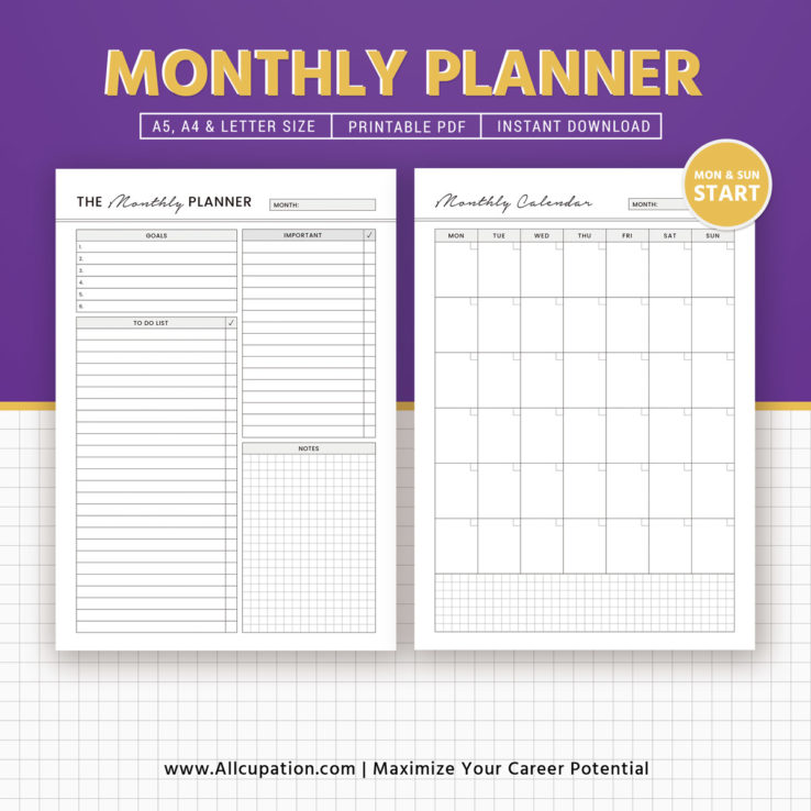 Planner Inserts: A5 A4 Letter Size – Allcupation.com