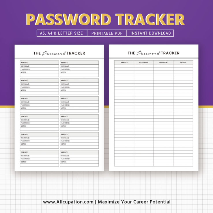 Password Tracker Printable, Password Keeper, Password Log, A5 Inserts ...