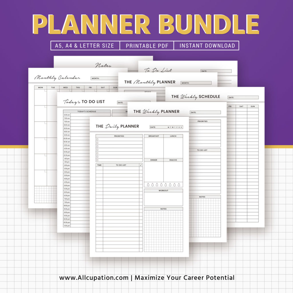 PLANNER BUNDLE, Daily, Weekly, Monthly Planner, Notes, To Do, Agenda ...