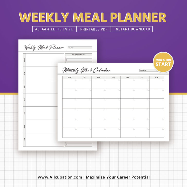 Weekly Meal Planner Inserts, Menu Planner Printable, Meal Calendar ...