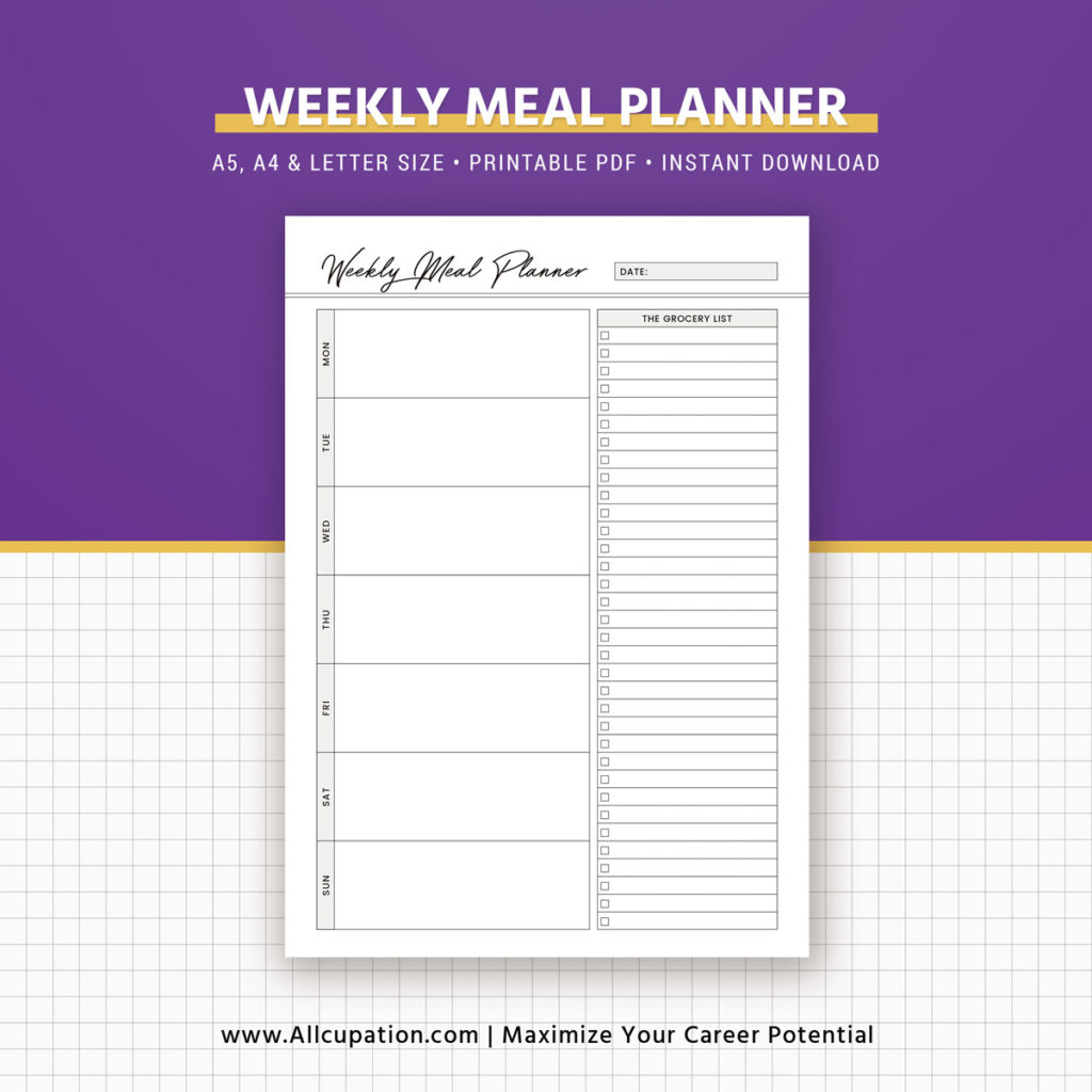 Weekly Meal Planner Inserts, Menu Planner Printable, Meal Calendar ...