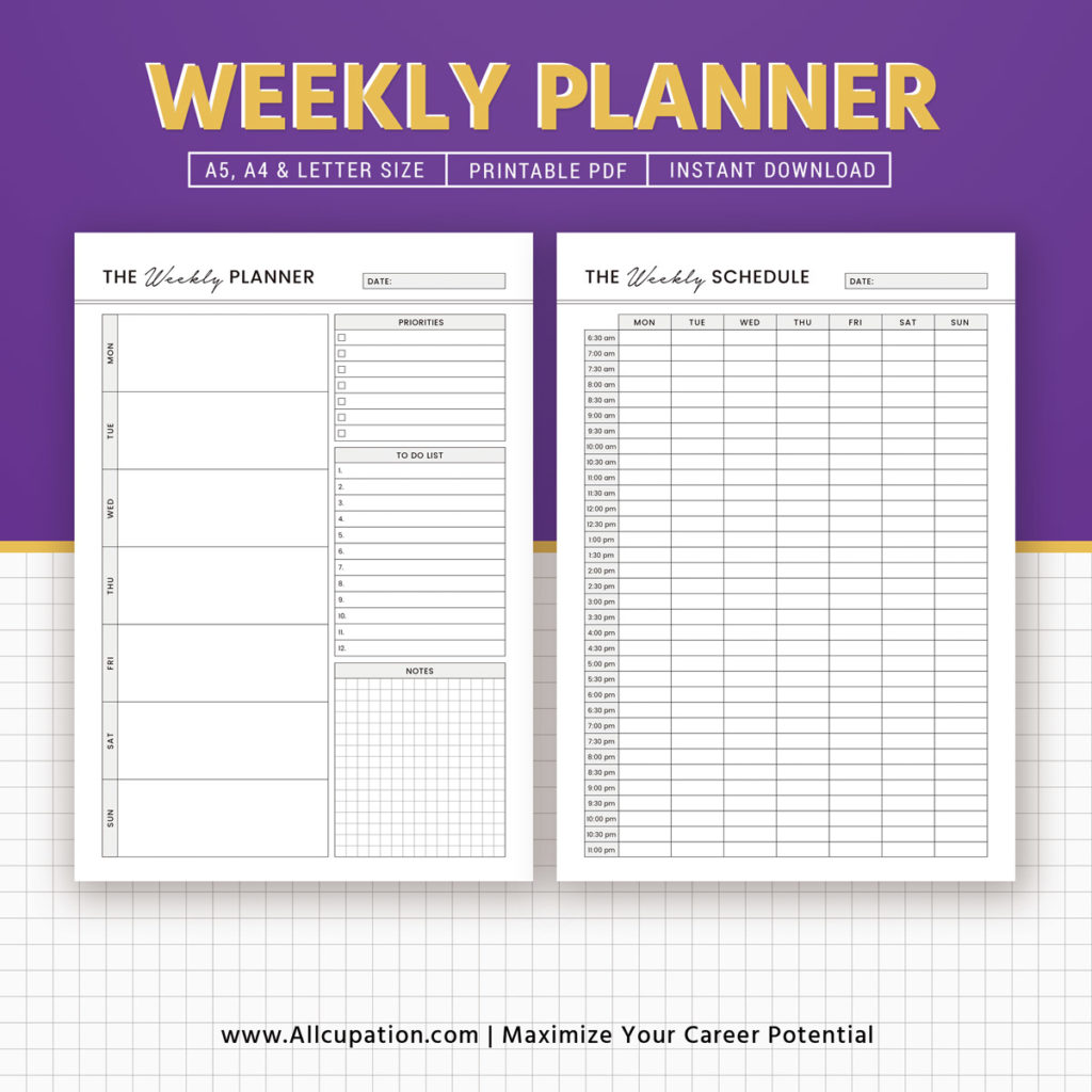 Printable Weekly Planner, Weekly Schedule, Weekly Organizer, A5, A4 ...