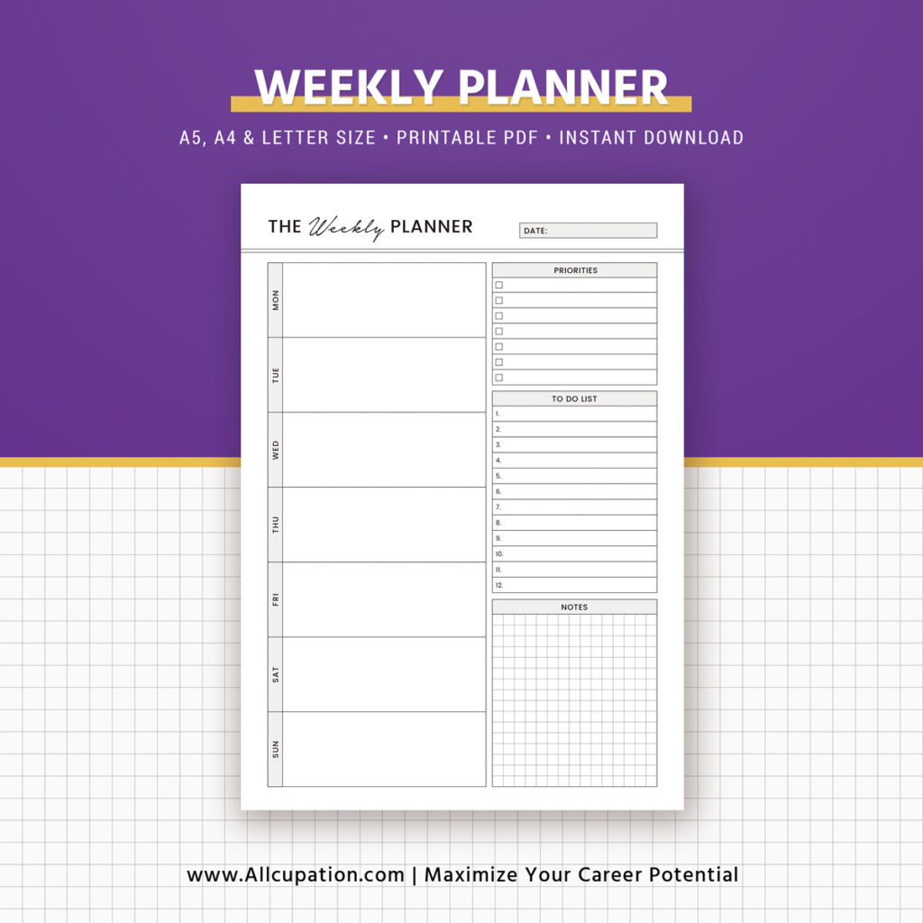 Printable Weekly Planner, Weekly Schedule, Weekly Organizer, A5, A4 ...