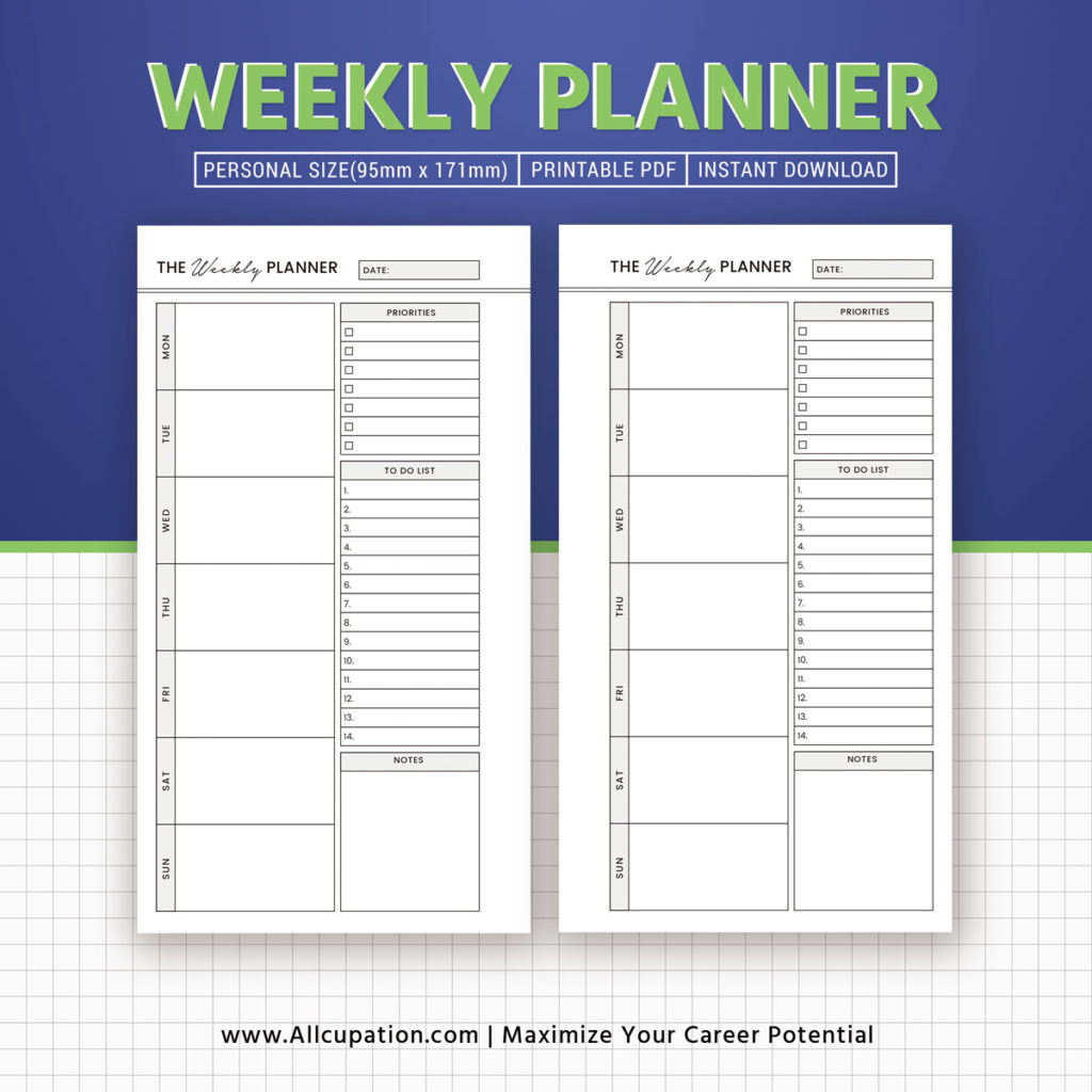 Weekly Planner, Weekly Organizer, To Do List, Personal Size Planner ...