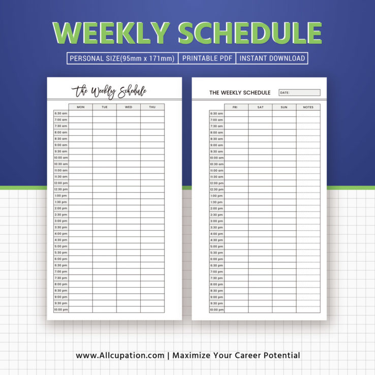 Weekly Schedule, Weekly Planner, Personal Size, Planner Inserts ...
