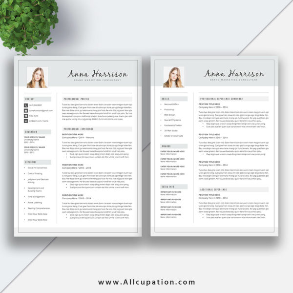 Modern Resume Template,Job Resume Template, Cover Letter, Word Resume ...